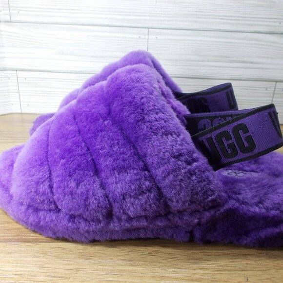 UGG | Shoes | Ugg Fuzz Yeah Purple Sheepskin Fur Buckle Strap Sandals ...